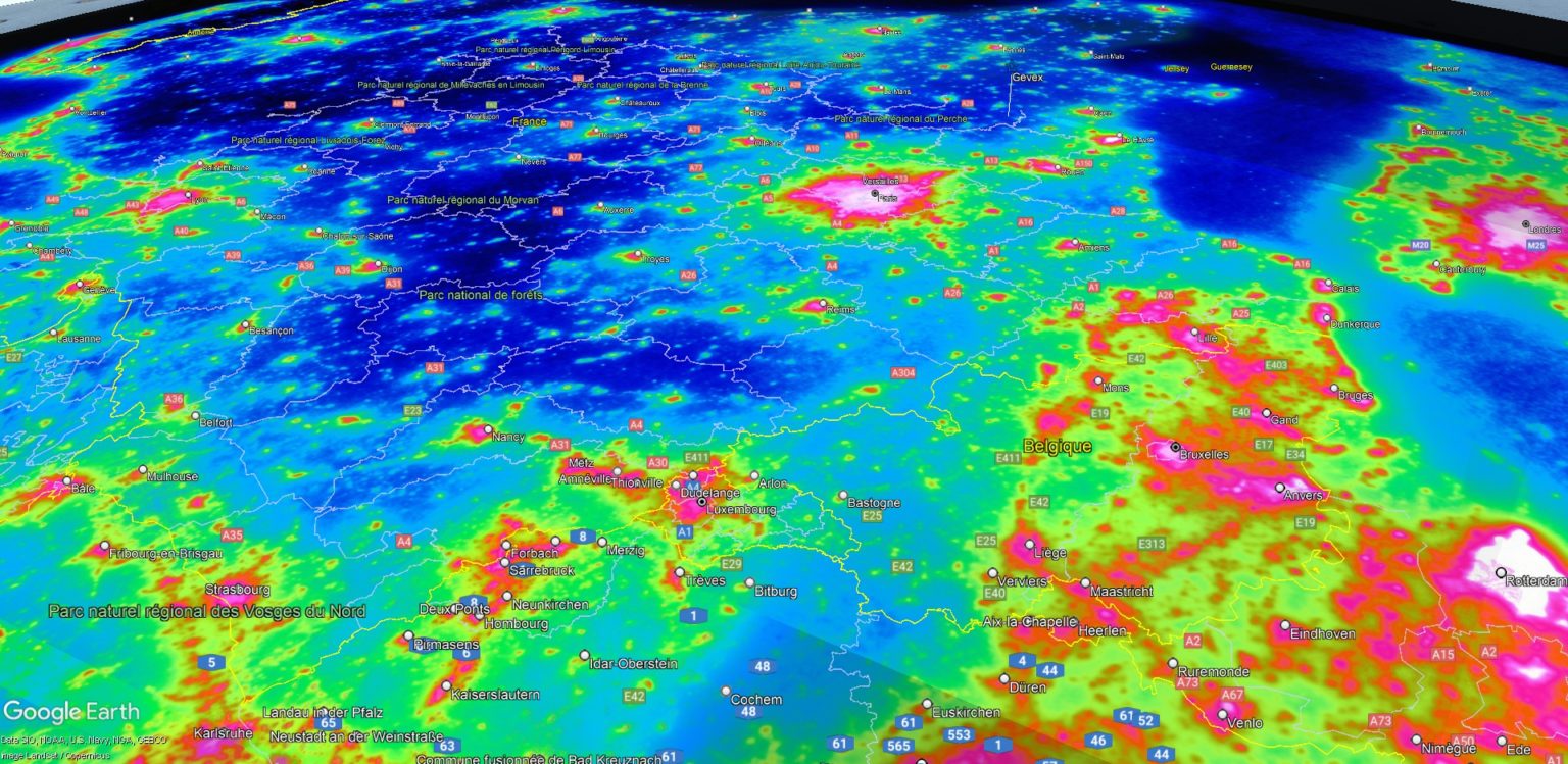 Carte de Pollution lumineuse 2024 -données satellites – Les dossiers AVEX